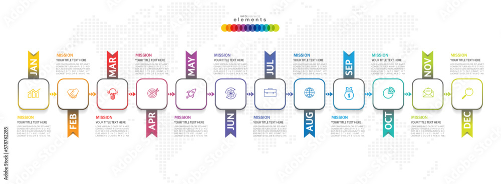 Infographic template for business. 12 Months modern Timeline diagram ...