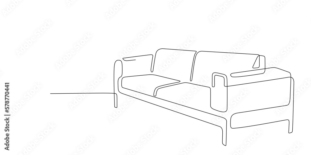 Continuous line drawing of sofa editable stroke. One line of interior ...