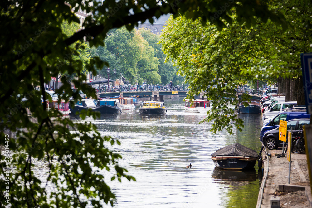 tree boats river floating bridge Stock Photo | Adobe Stock