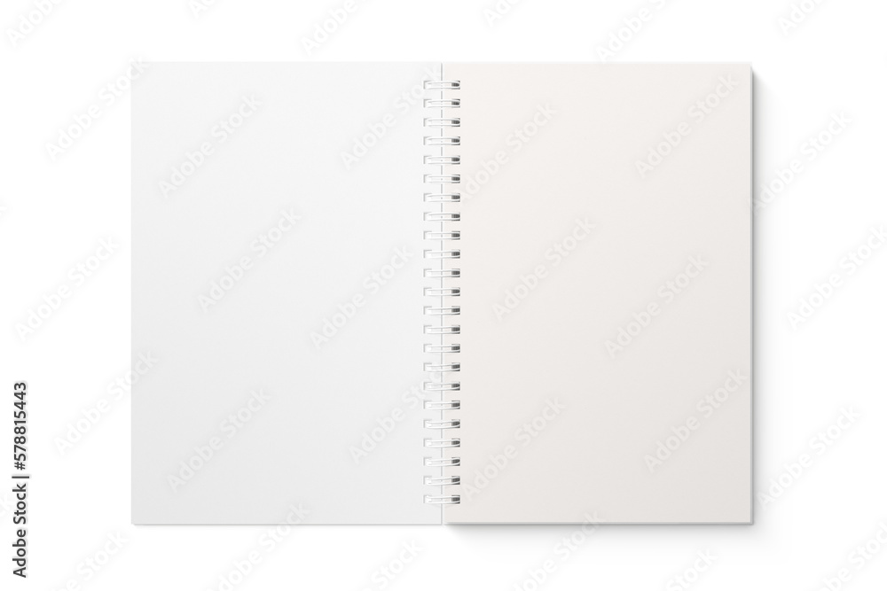 Spiral bound notebook mockup template with white paper cover isolated ...