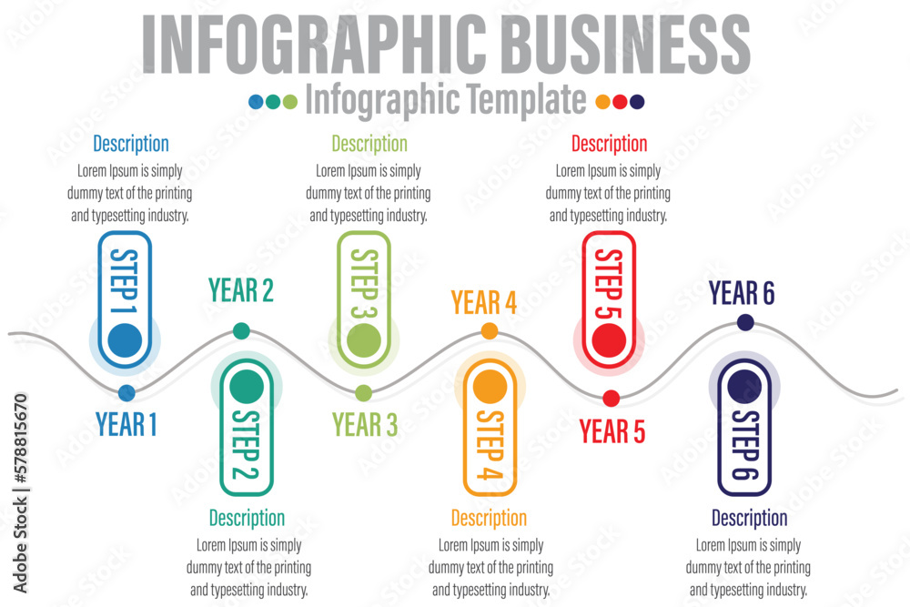 6 Steps Modern Timeline diagram with pip tag and workflow presentation ...