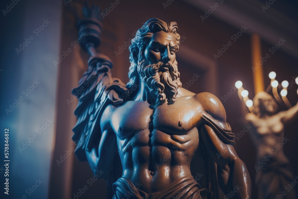 Majestic statue of a mythological hero, the embodiment of strength and ...