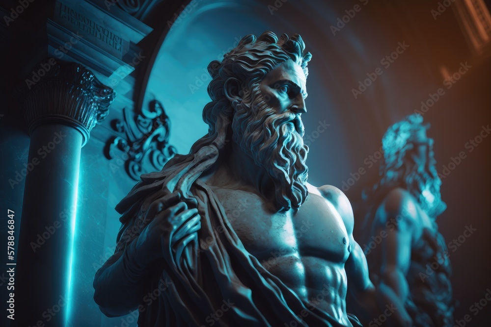 Majestic statue of a mythological hero, the embodiment of strength and ...
