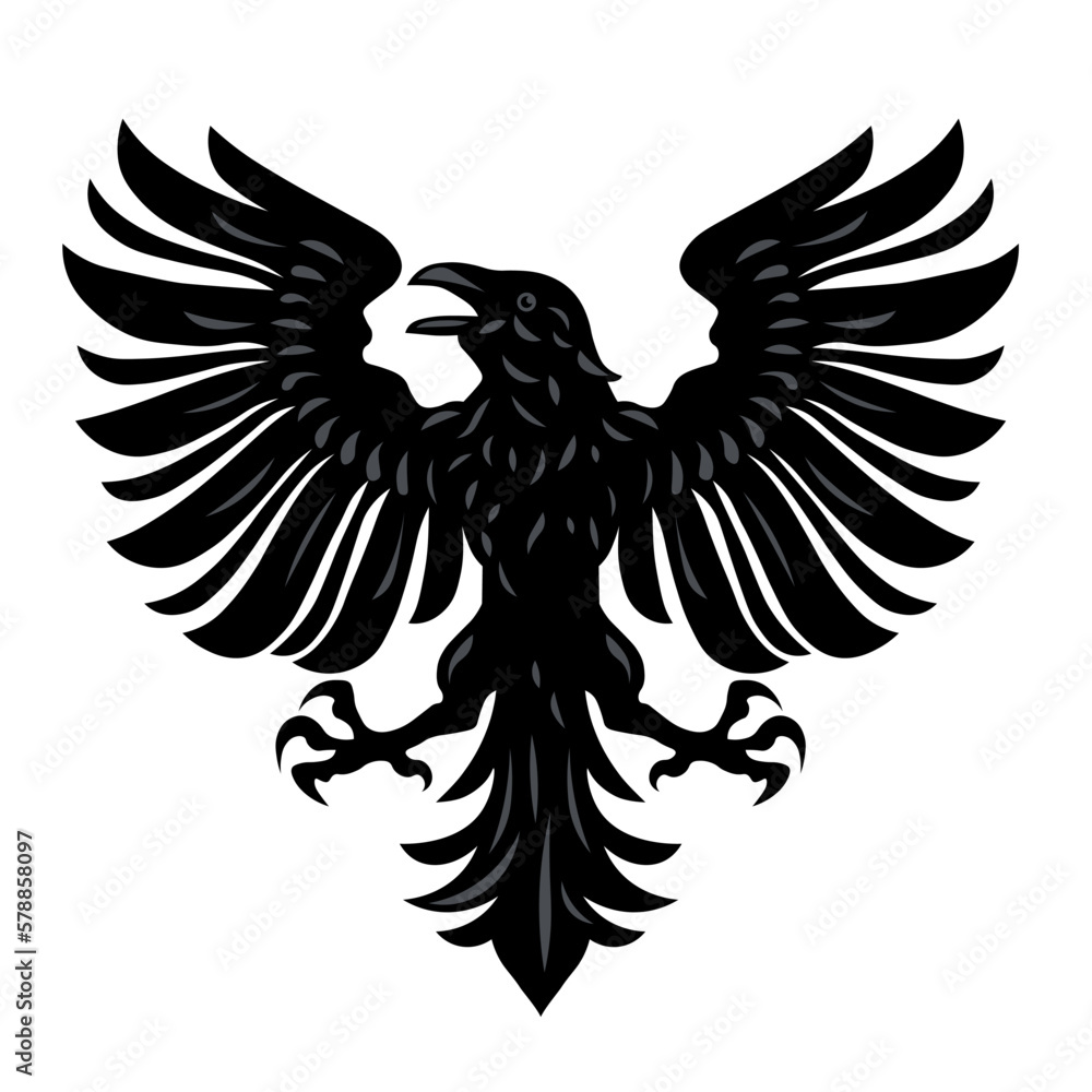 Heraldic raven crow. Symbol, sign, icon, silhouette, tattoo. Isolated ...