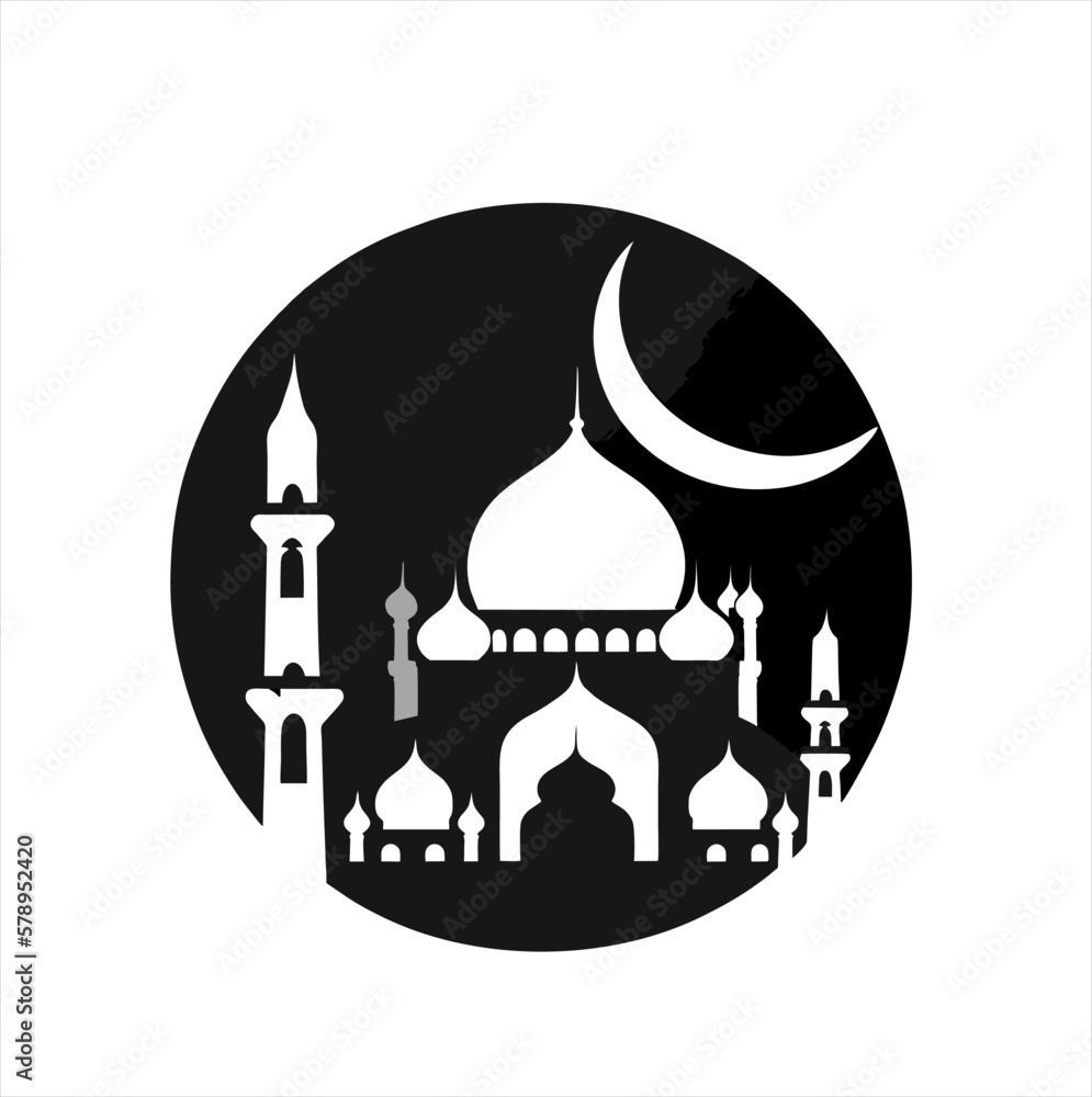 Siluet Bangunan Masjid Islam, ikon ilustrasi masjid, untuk Poster dan ...