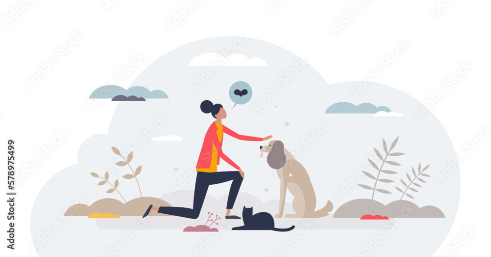 Pet sitter and looking after animals as service offer tiny person ...
