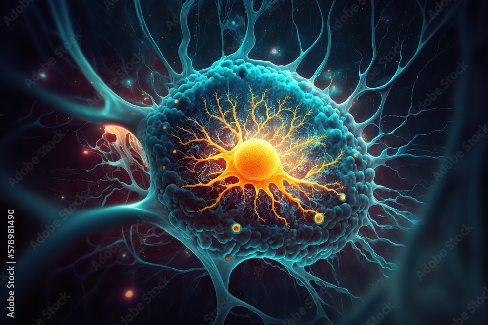 Space universe in a human brain cell. Structure of the human brain synapses. Generative AI Stock ...