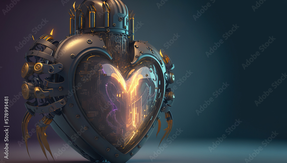 Generative AI, Robot heart in cyberpunk style, futuristic illustration ...