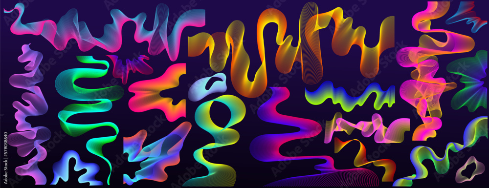 Collection of abstract colored geometric shapes trending futuristic ...