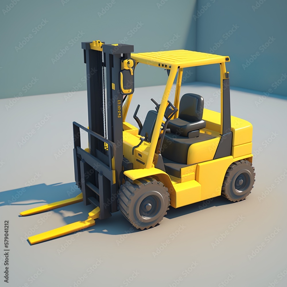 yellow forklift hand drawn working machine forked modern commerce ...