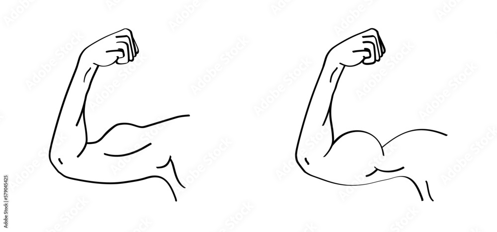 Biceps. Cartoon human elbow symbol. Vector outline drawing. Editable ...