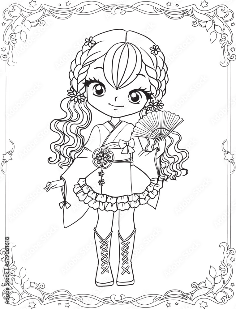 girl princess cartoon doodle kawaii anime coloring page cute ...