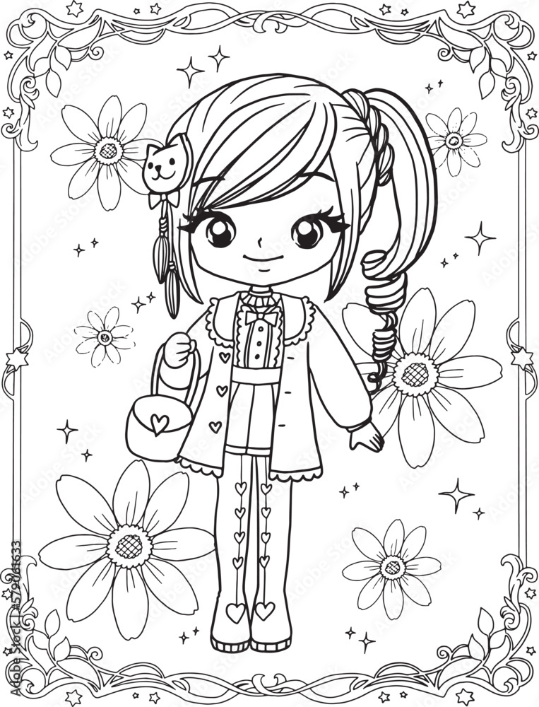 girl princess cartoon doodle kawaii anime coloring page cute ...