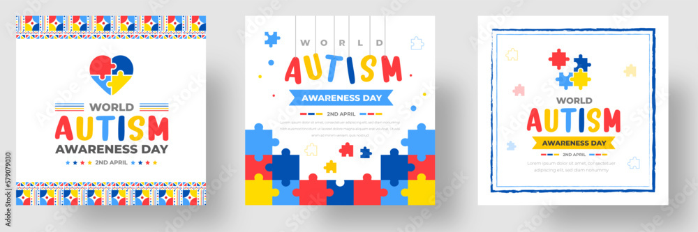 World autism awareness day social media post banner design template set ...