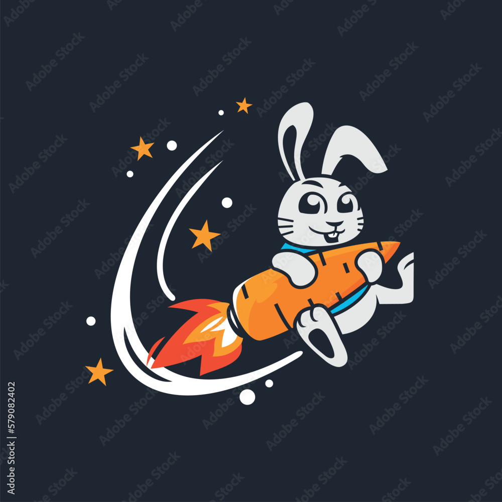 Rocket Bunny Mascot Logo Illustration Stock Vector | Adobe Stock