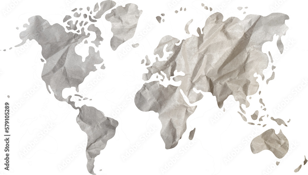 World map paper texture cut out on transparent background. Stock Photo ...