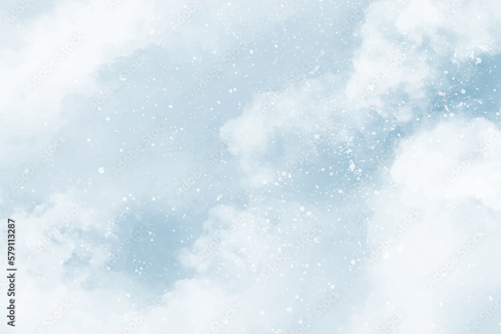 Abstract blue winter watercolor background. Sky pattern with snow ...
