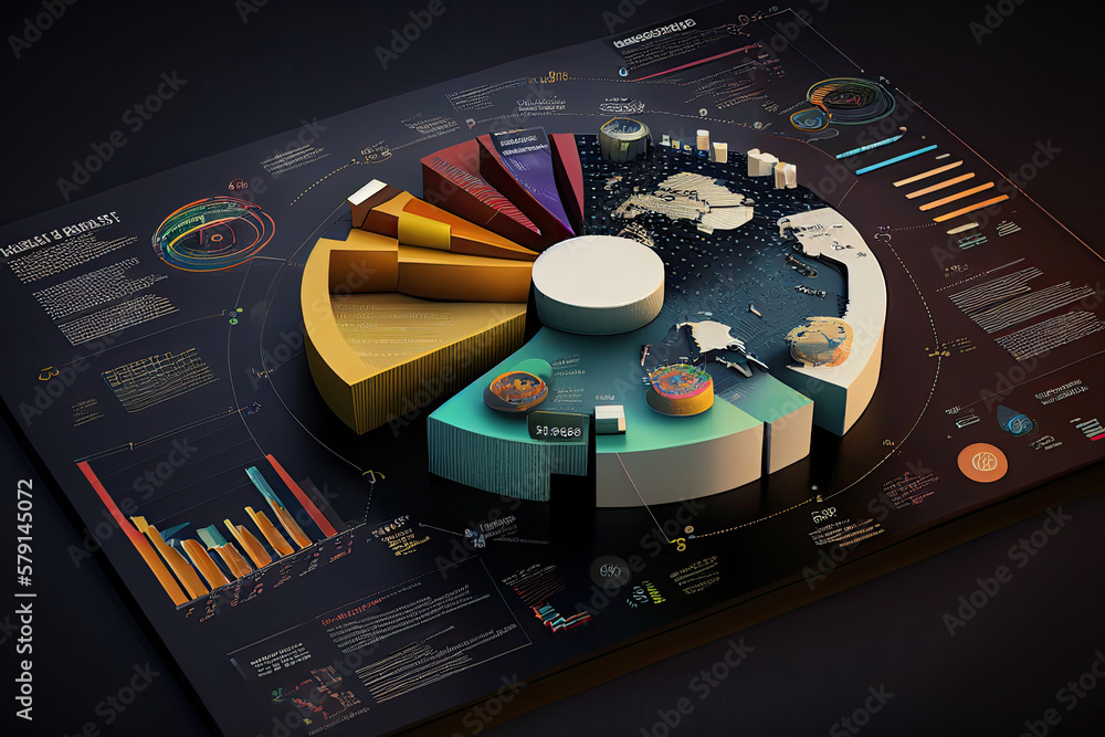 Big data analytics report. Infographic with graph and chart on abstract ...