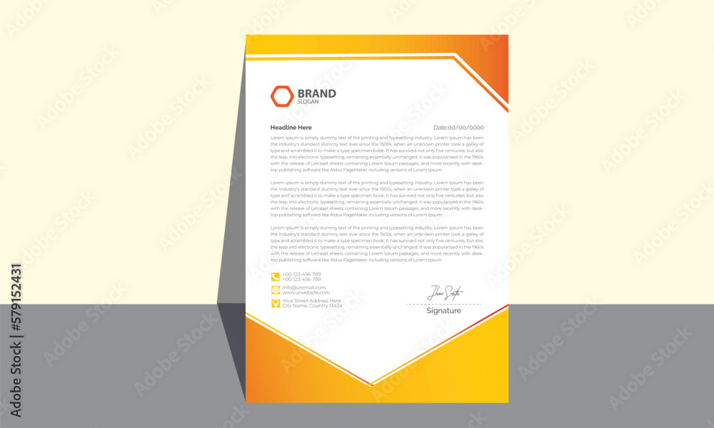 Letterhead with Geometric Elements. Letterhead Layout with Yellow ...