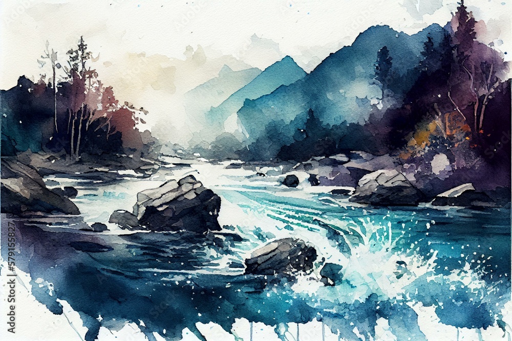 Rivers, watercolour style generative AI Stock Illustration | Adobe Stock