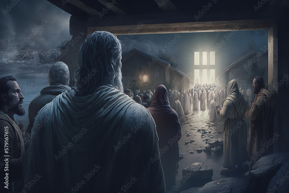 Jesus heals many sick and oppressed at evening Stock Illustration ...