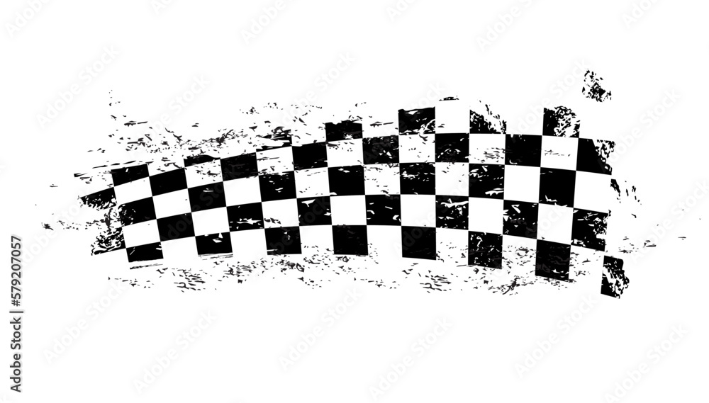 Grunge race flag, tire track with checker marks pattern on vector ...