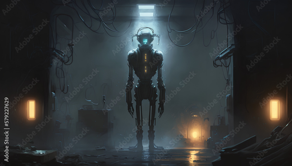 Sentient Ai Robot Existential Struggle, Artificial Intelligence Industrial Laboratory, Thinking ...