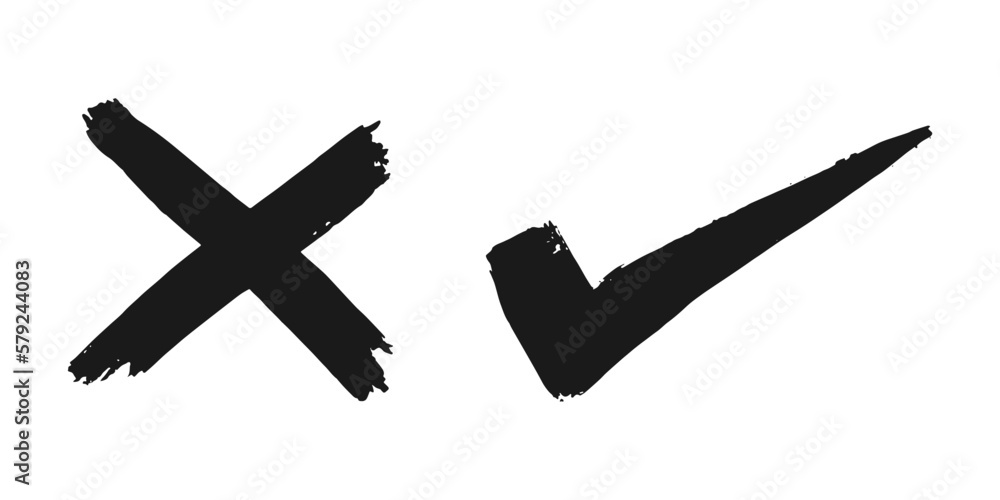 Doodle check mark and cross mark icon set. Tick symbol. checklist signs ...