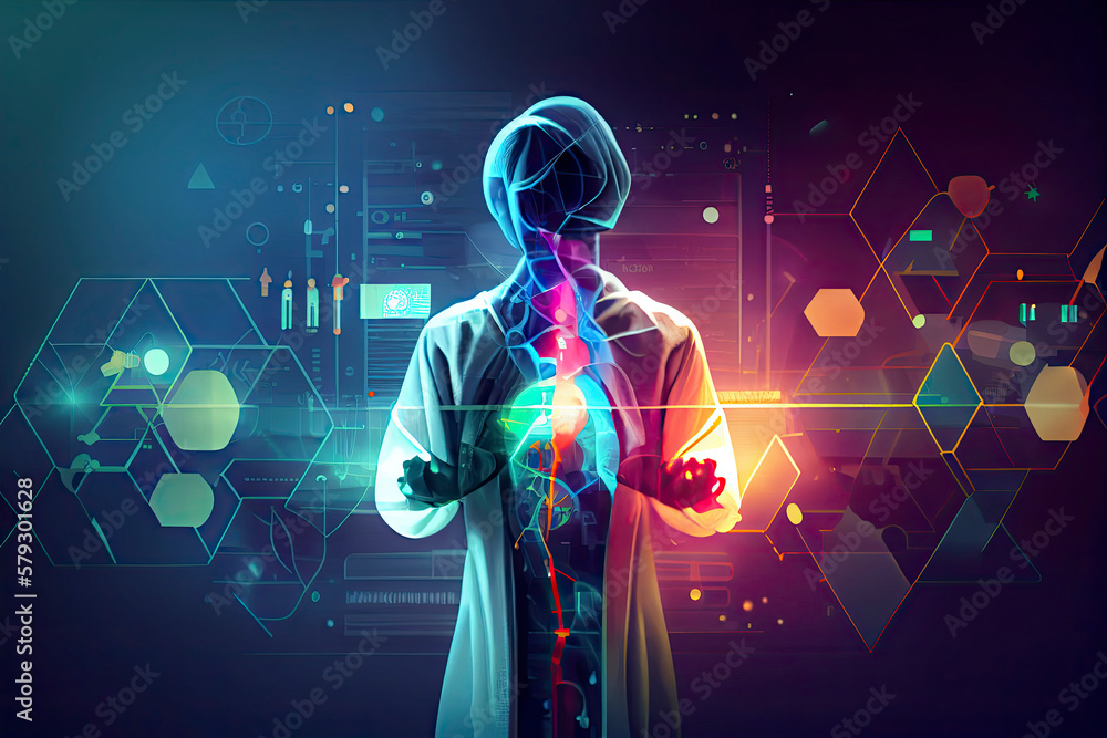 Medical Healthcare Research and Development Concept. Doctor in hospital lab with science health ...