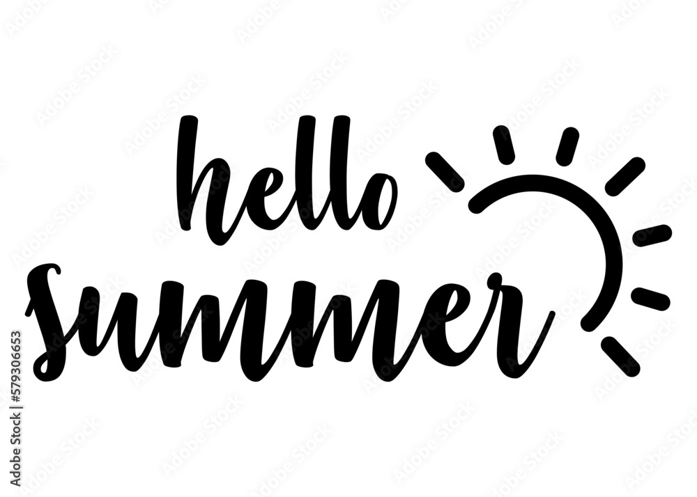 Logo aislado con letras del mensaje hello summer en texto manuscrito ...