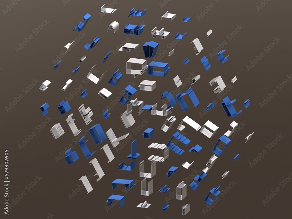 Extruded Aluminium Profile Enclosures Set for Curtain Wall System 3D ...