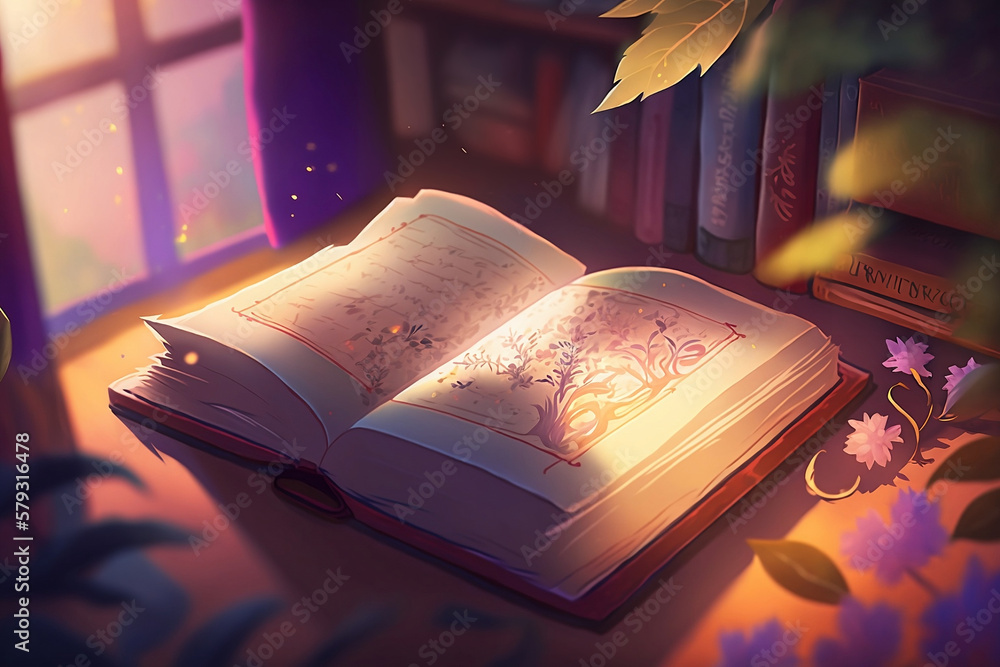 Open Book, Anime Digital Art illustration for background wallpaper ...