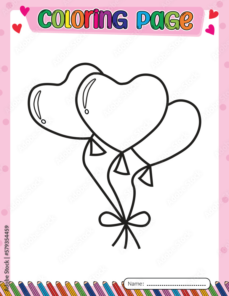 Heart balloons. Valentine's day. Coloring page for kids. Activity Book ...