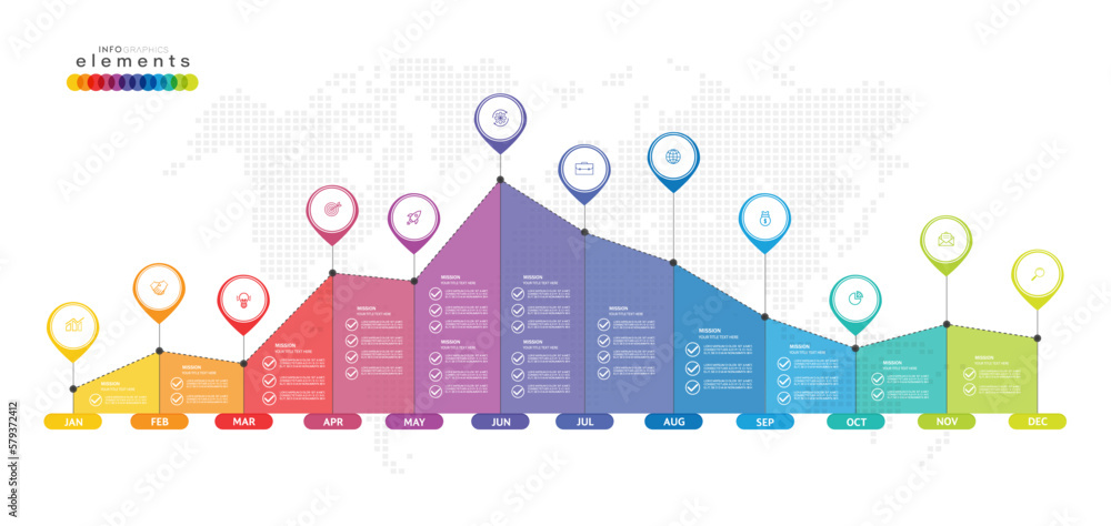 Vector de Stock infographic Project timeline graph for 12 months modern ...