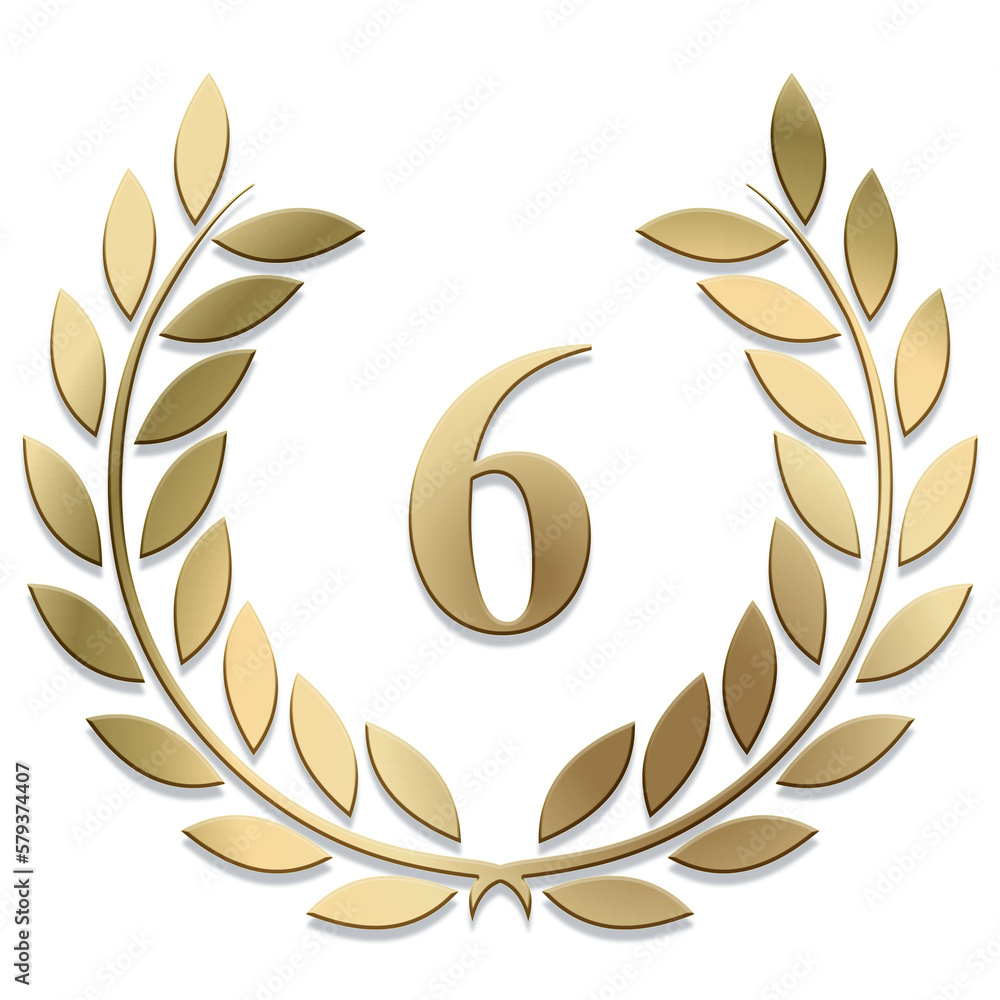 3D Gold PNG laurel wreath number 6 Stock Illustration | Adobe Stock