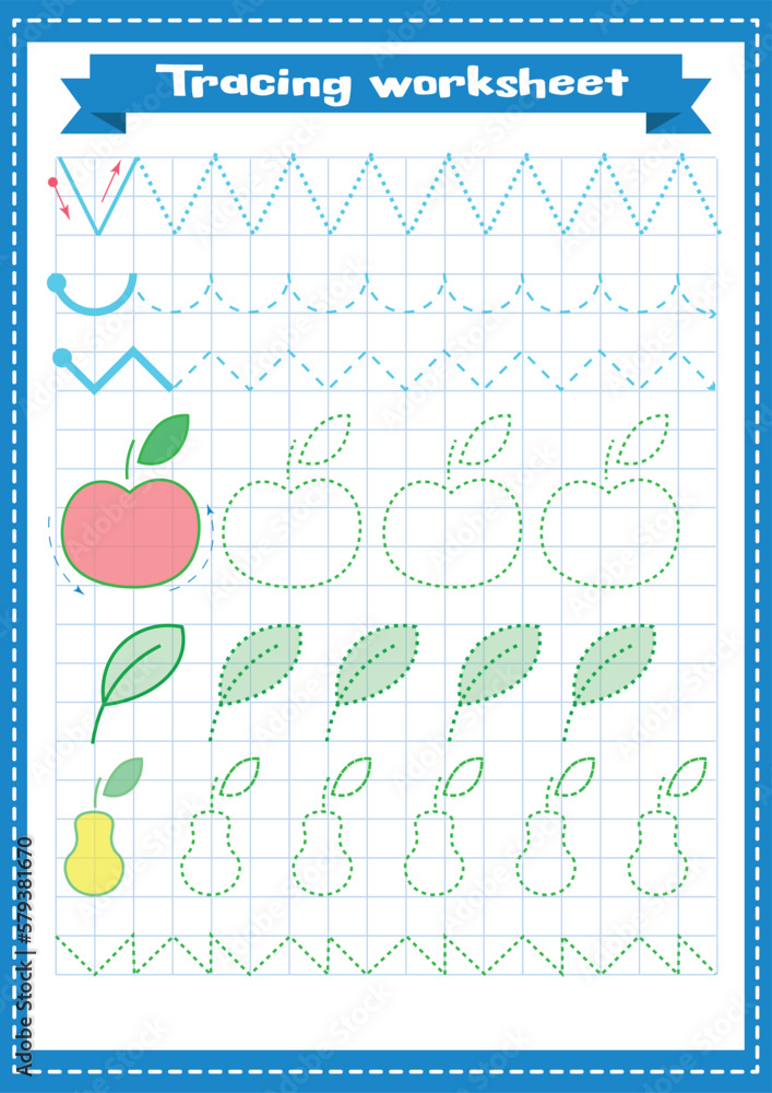 Stock-Vektorgrafik „Trace line page game for kids with different lines ...
