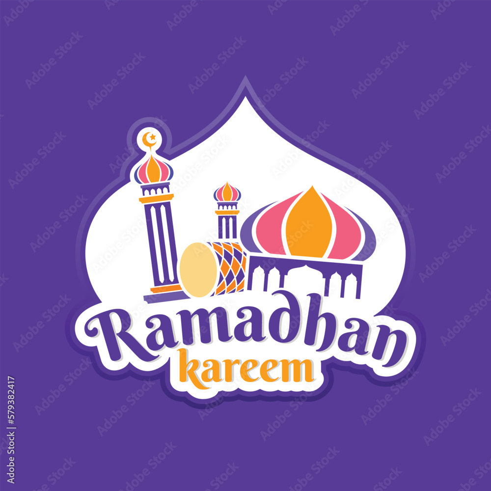 Vector logo for muslim calligraphy Ramadan Kareem, cut paper sign with ...