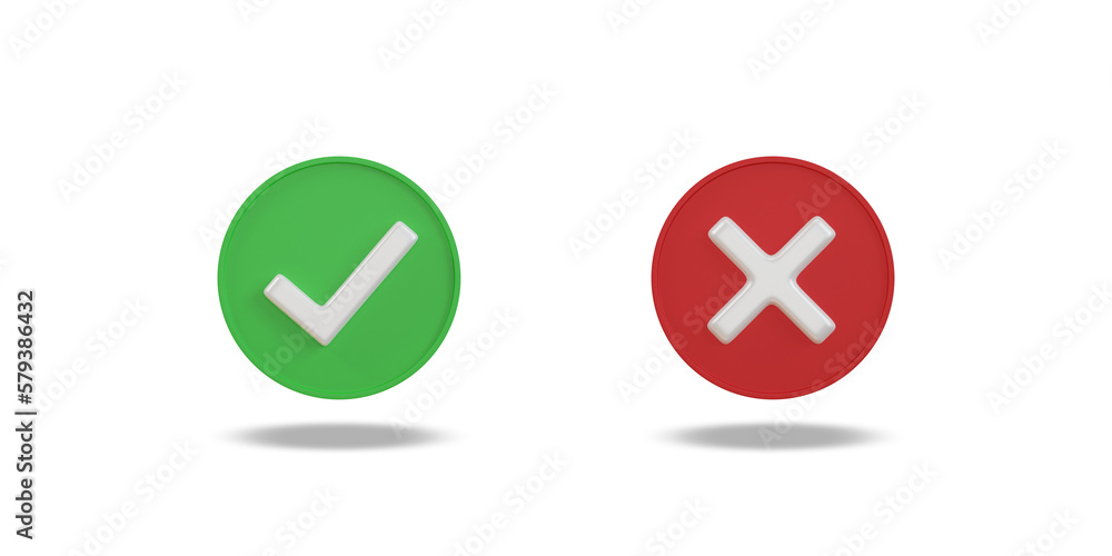Check mark and cross mark symbols icon. Buttons with checkmark and ...