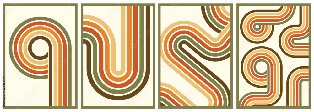 retro vintage 70s style stripes background poster lines. shapes vector ...