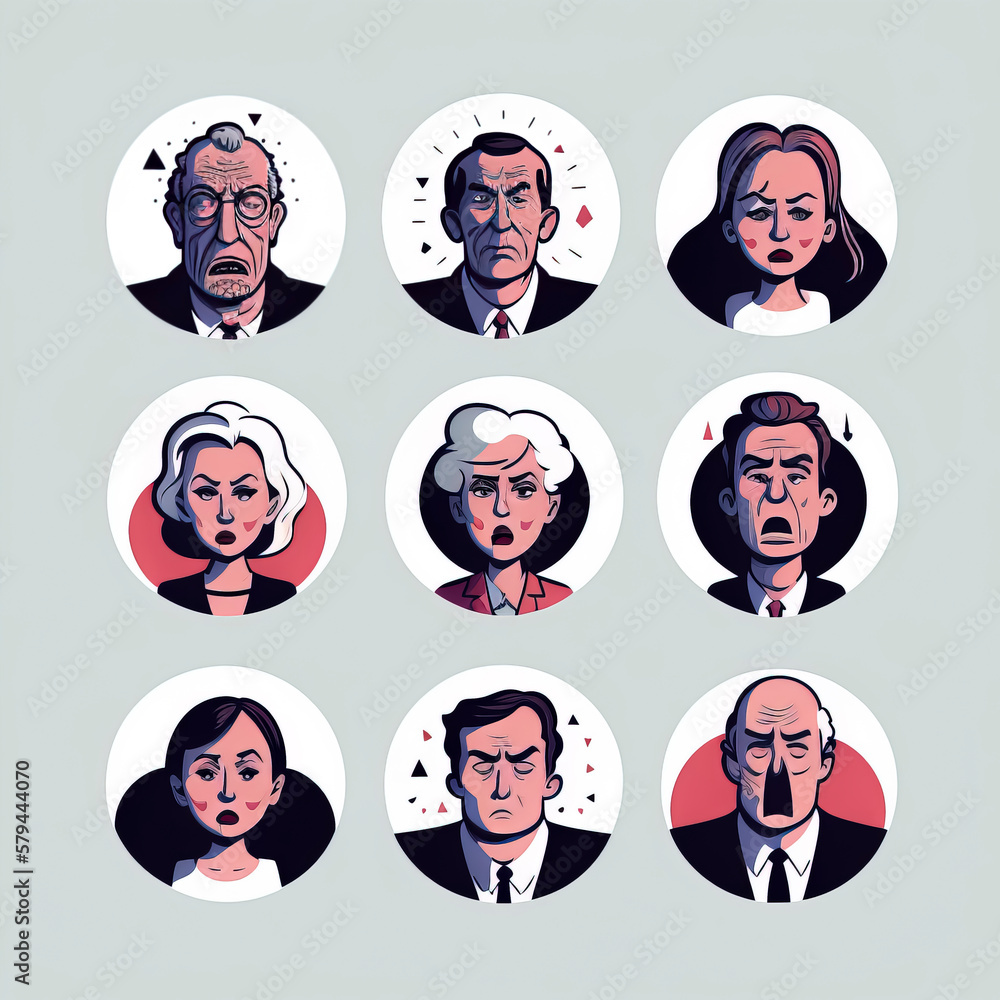 Angry Business Avatars Illustration: Collection of Frustrated User ...