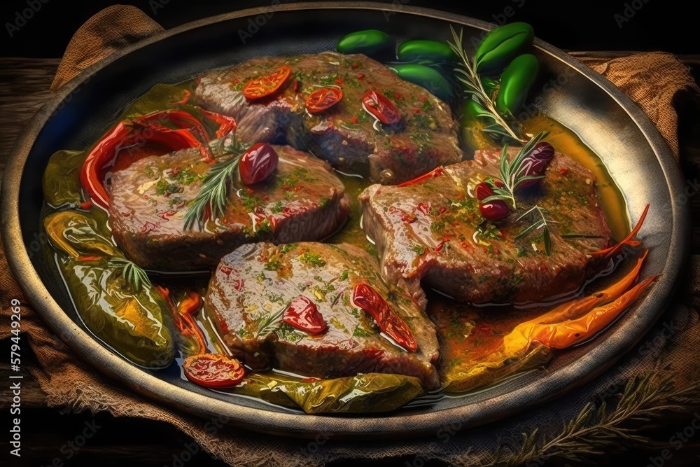 Separated from the rest of the world, three servings of mutton seasoned ...