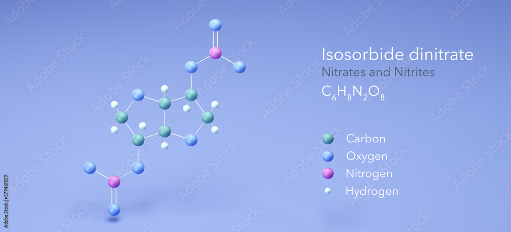 Stock-Illustration „isosorbide dinitrate molecule, molecular structures ...