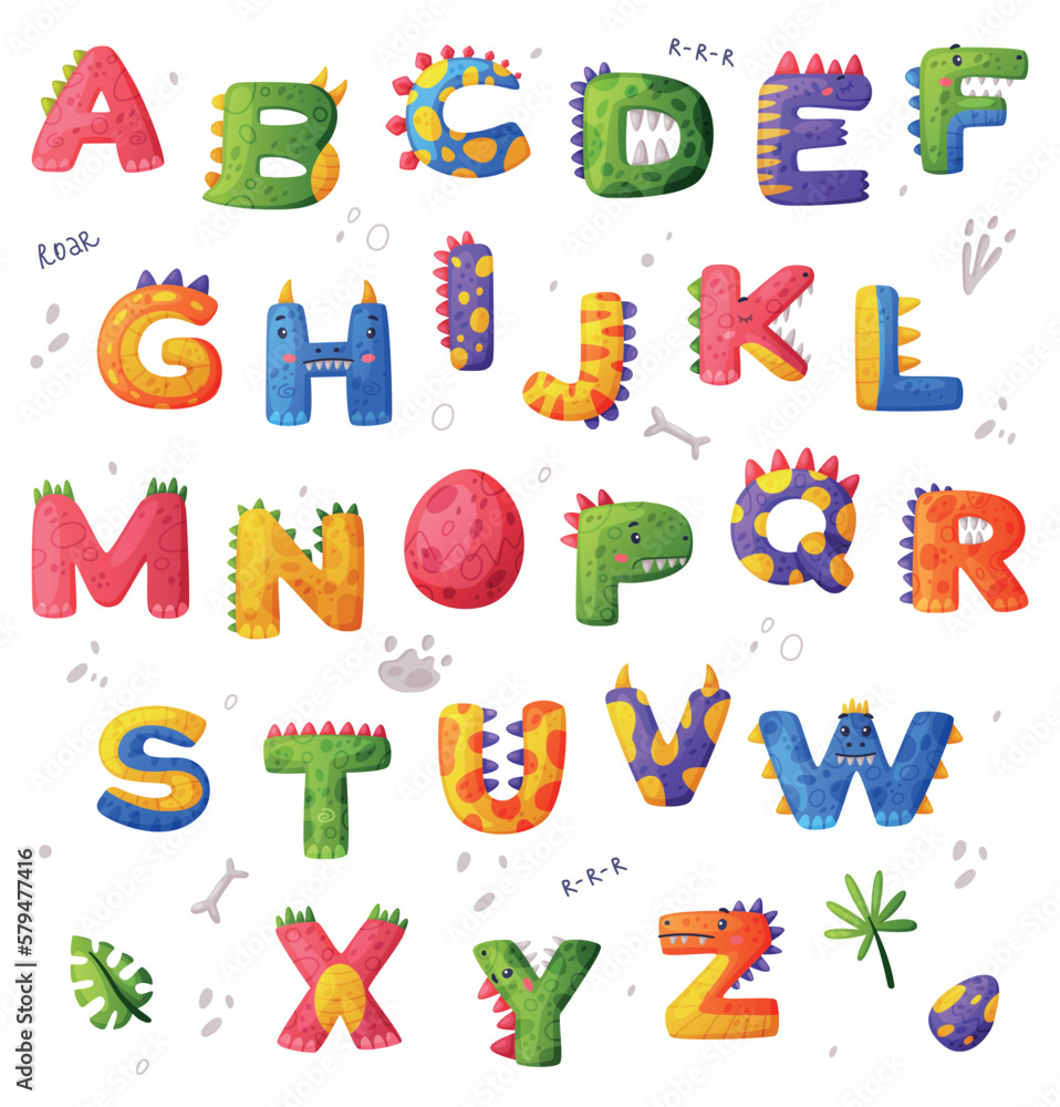 Dino font. Dinosaur alphabet, cute dino effect letters, abc for kids ...