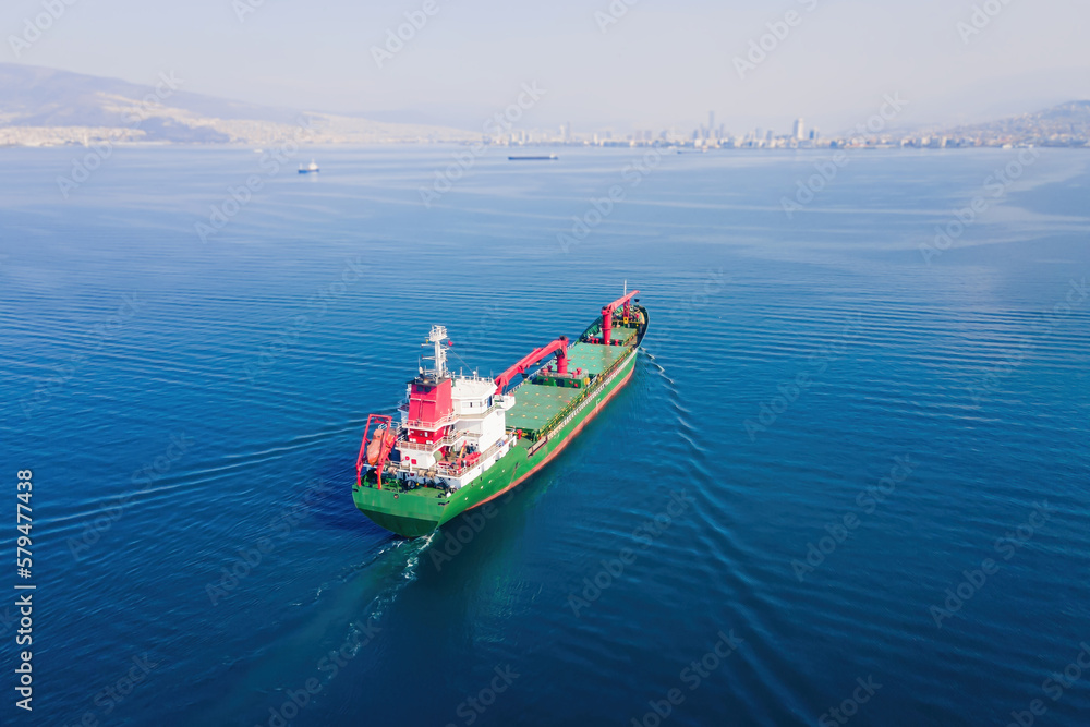 Dry cargo ship underway on sea, Bulk carrier or bulker merchant ship ...