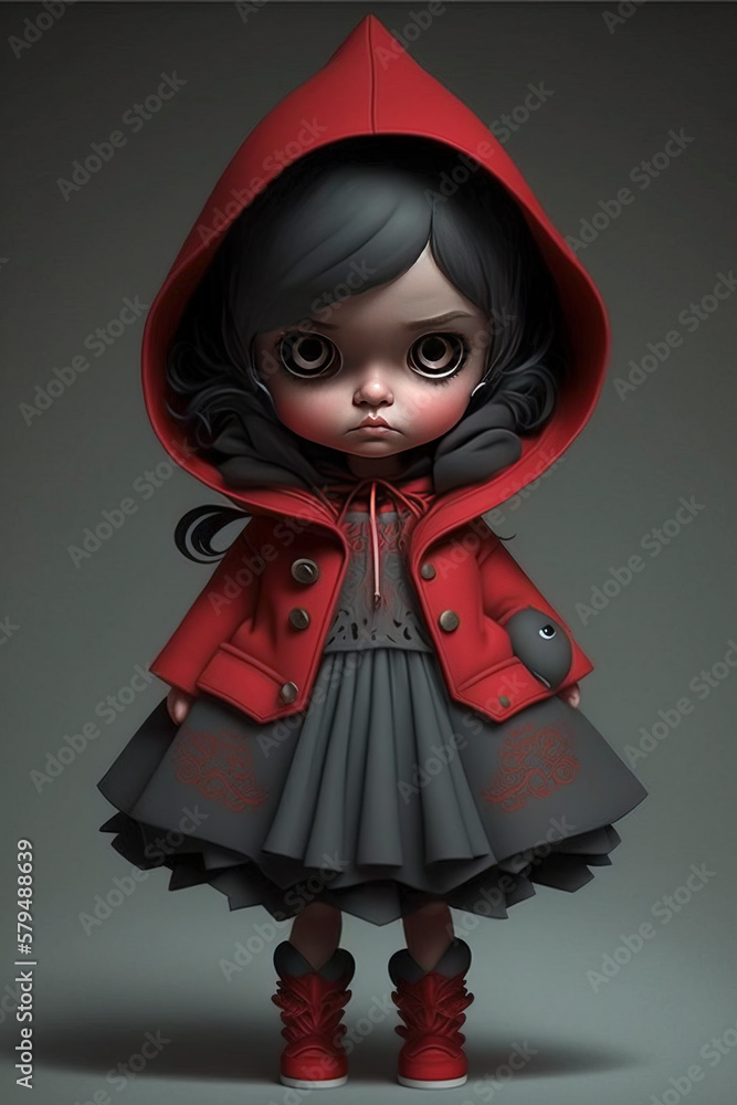 Ilustración de Stock Little Red Riding Hood Cute Goth Chibi Girl with ...