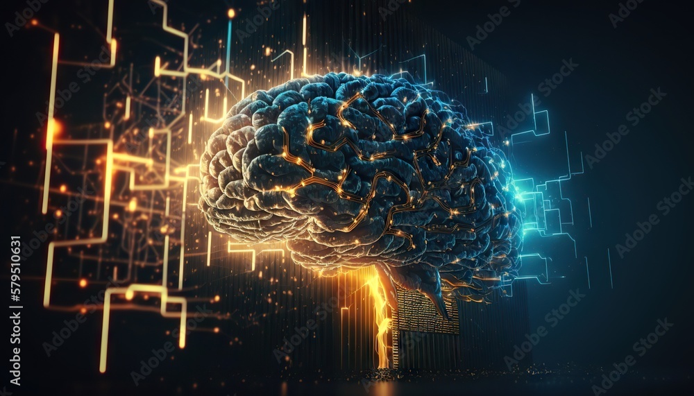 Digital brain connected to data center. Artificial intelligence concept ...