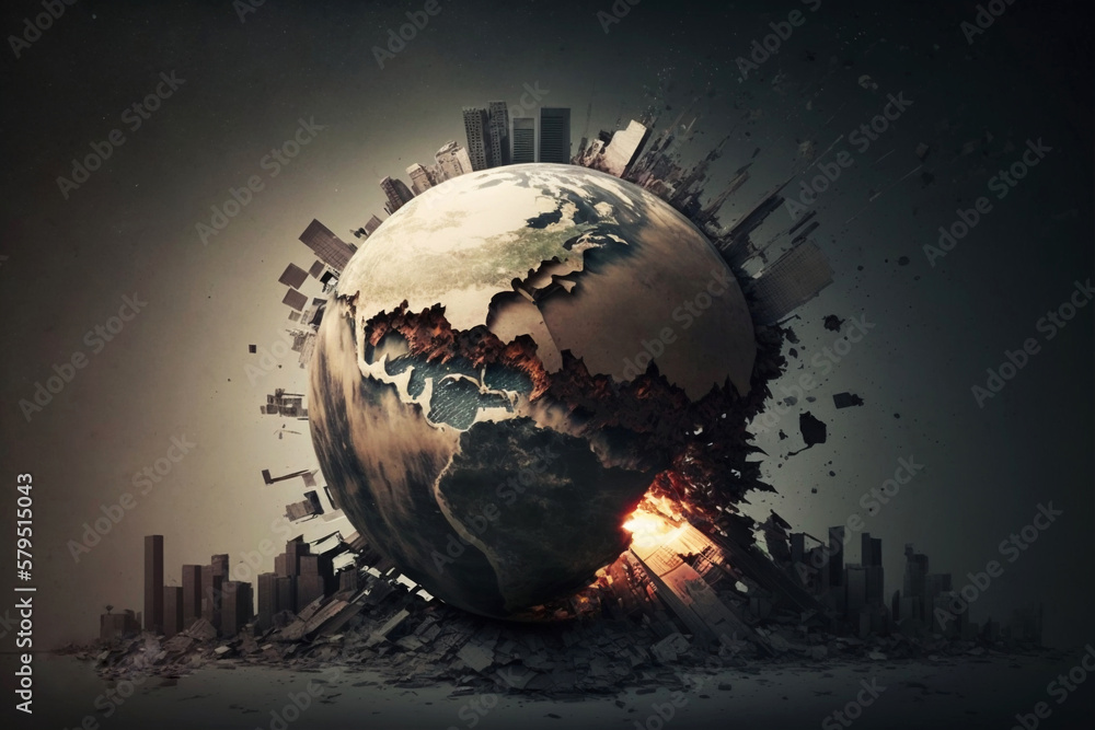 Ilustración de Stock Destruction of planet earth. Apocalypse ...