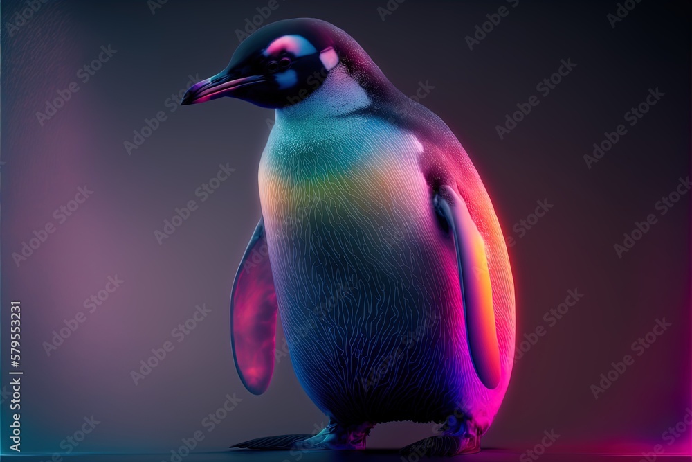 Stock-Illustration „Penguin neon isolated, phantasmal iridescent and ...