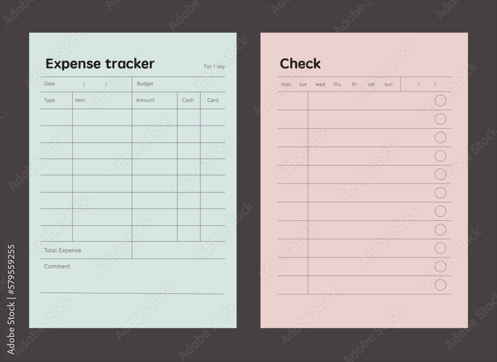Expense tracker and Check list memo planner. Minimalist planner ...