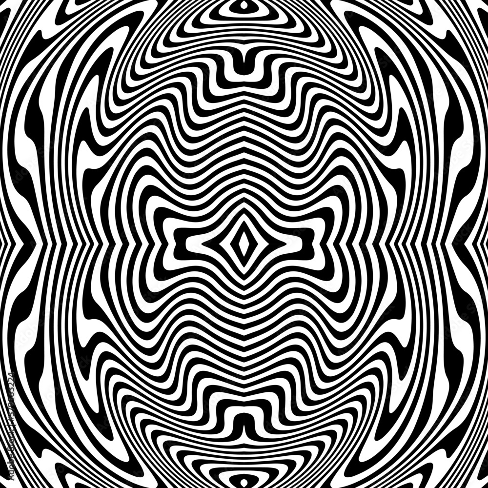 Black abstract wavy psychedelic stripes. Optical illusion. Vector. Line ...